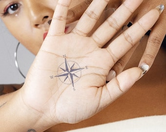 Compass Temporary Fake Tattoo Sticker set of 2 - Etsy