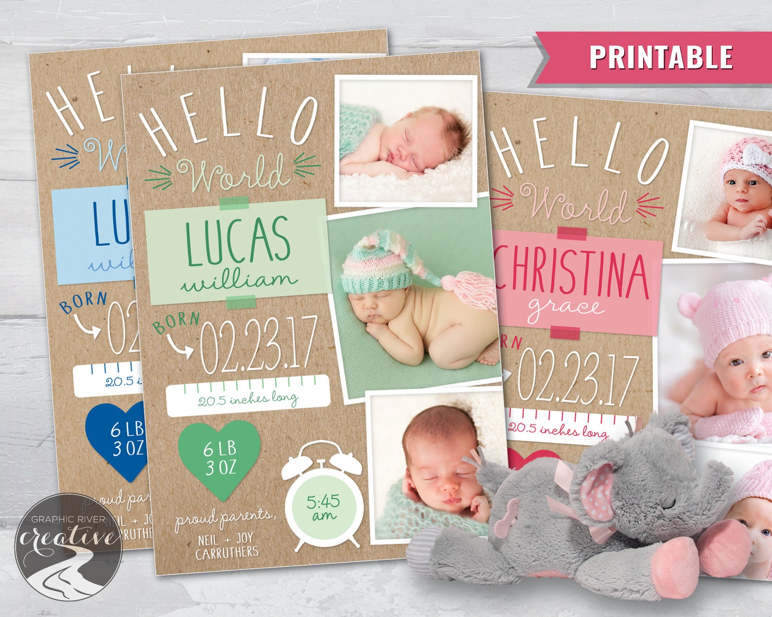 PRINTABLE Hello World Birth Announcement, Welcome Baby, Kraft Paper ...