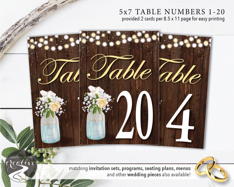 PRINTABLE Personalized Barnboard Mason Jar Rustic Wedding Table Number ...