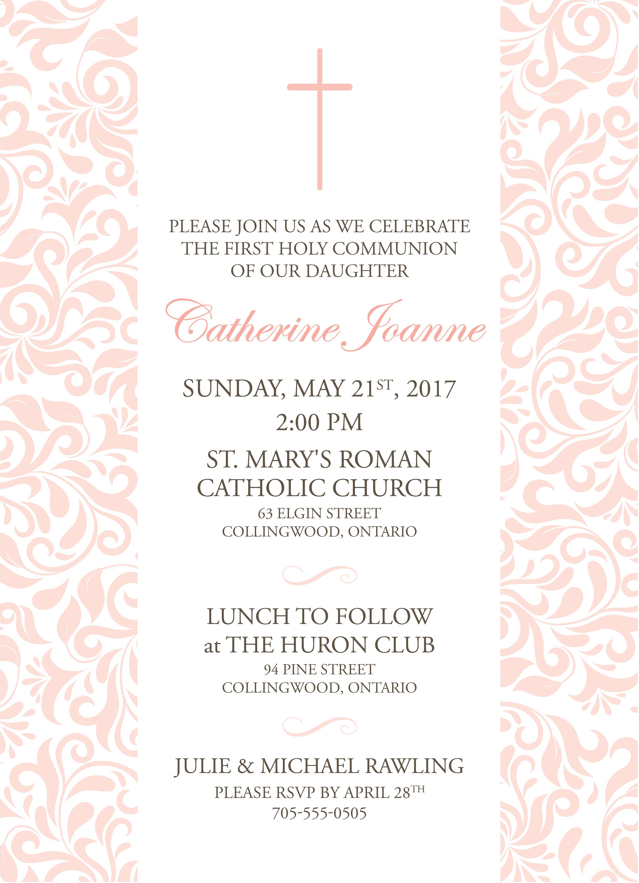 PRINTABLE Personalized Formal Damask First Communion Invitation, First ...