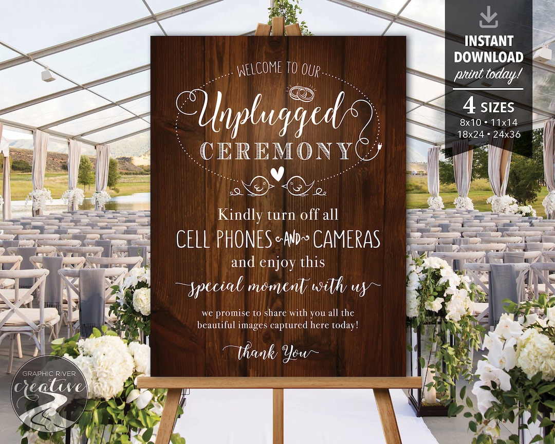 Rustic Unplugged Wedding Ceremony Sign, Barnboard Print (digital File ...