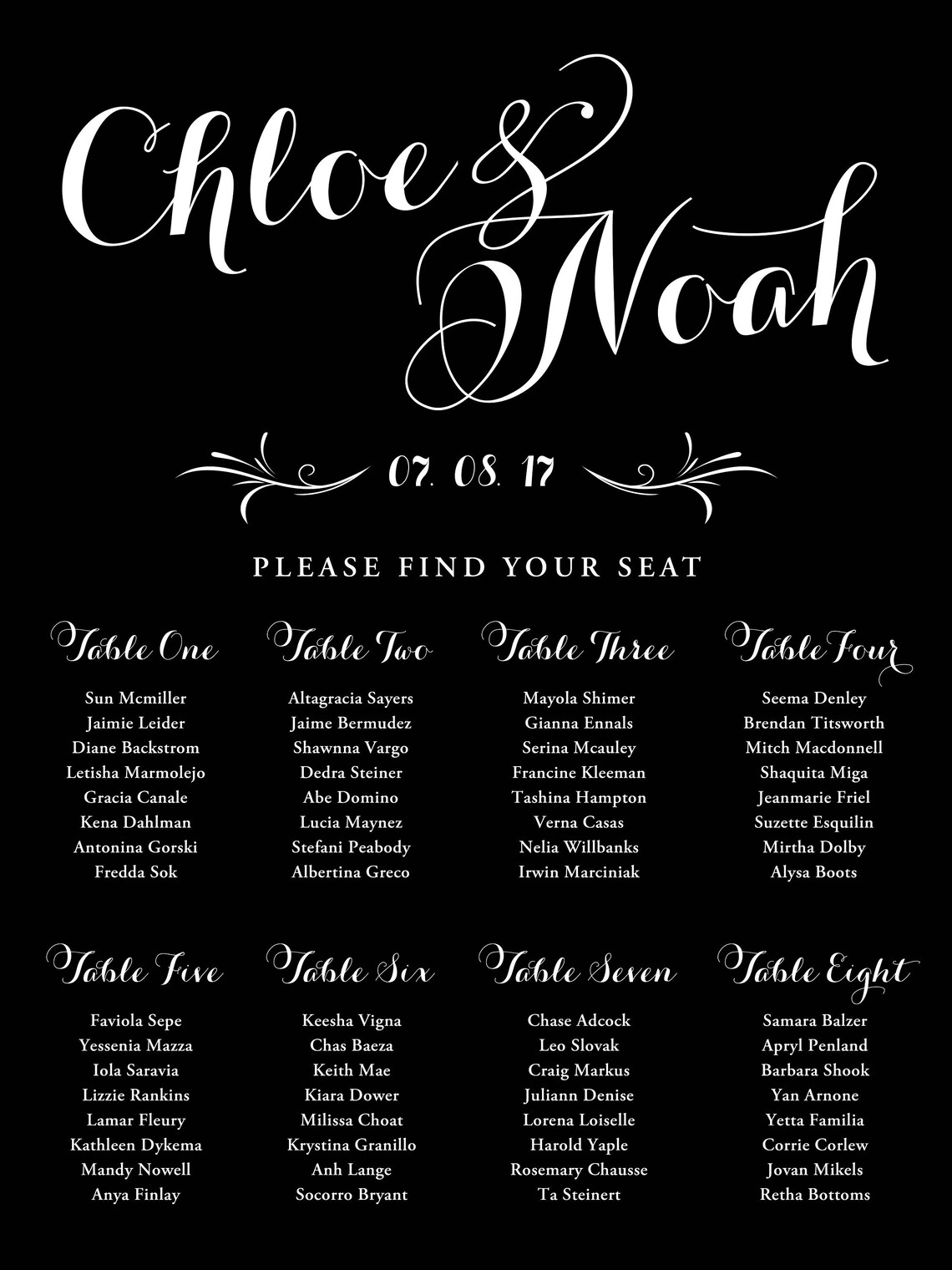 PRINTABLE Personalized Black Modern Elegant Wedding Name Flourish ...