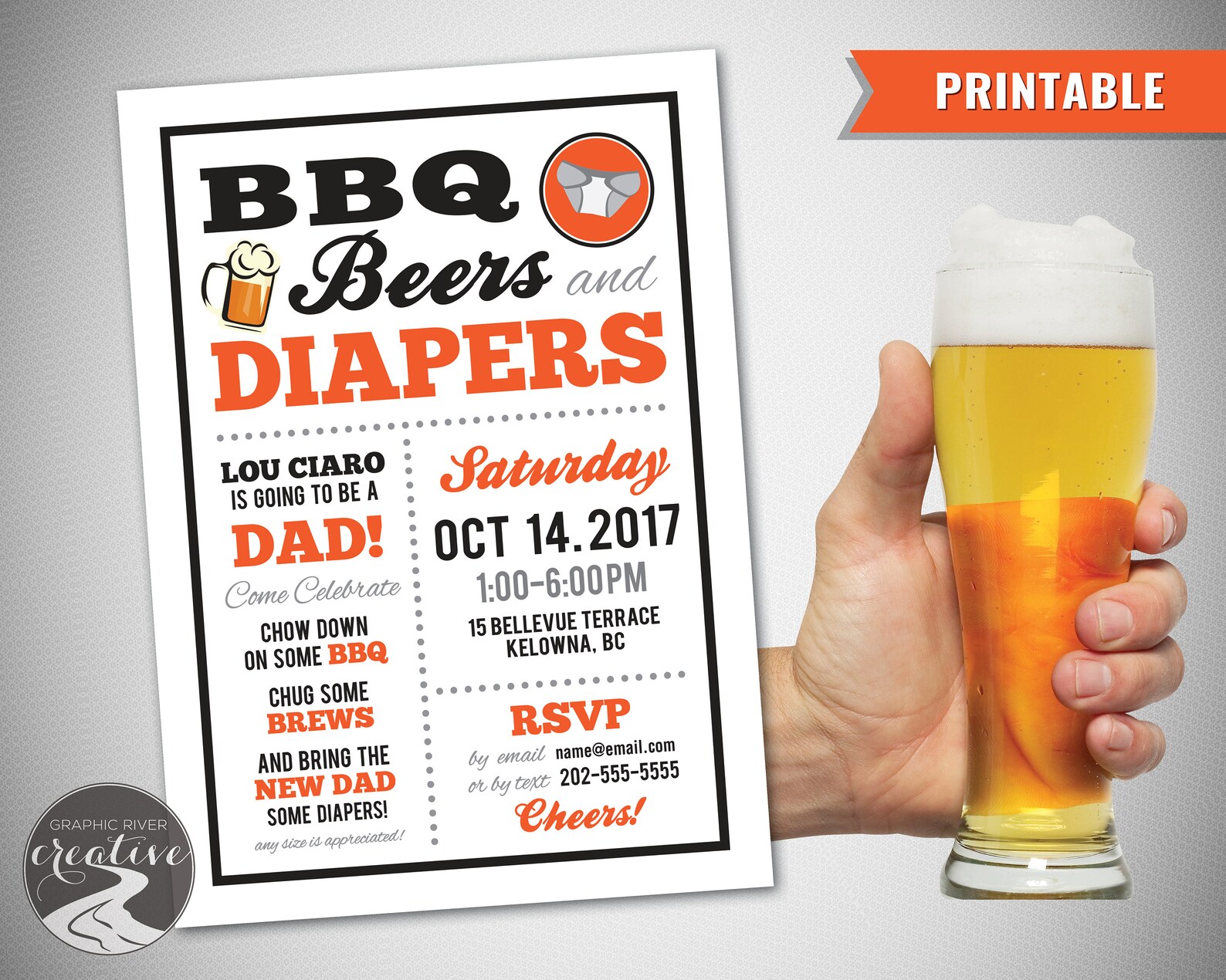 PRINTABLE Personalized Diaper Party Invitation, BBQ Beers & Diapers ...