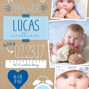 PRINTABLE Hello World Birth Announcement, Welcome Baby, Kraft Paper ...