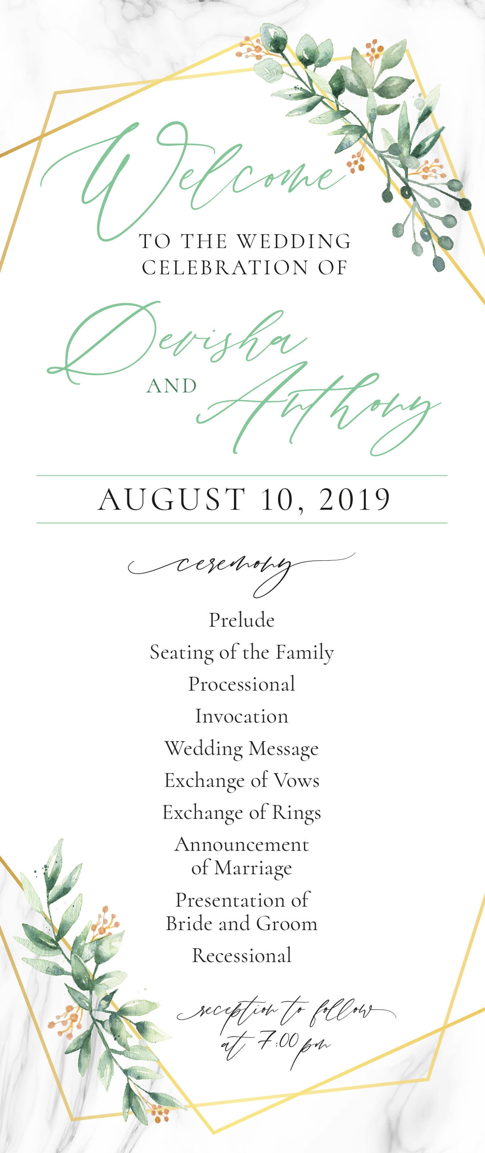 PRINTABLE Personalized Greenery Wedding Program Eucalyptus Boho ...