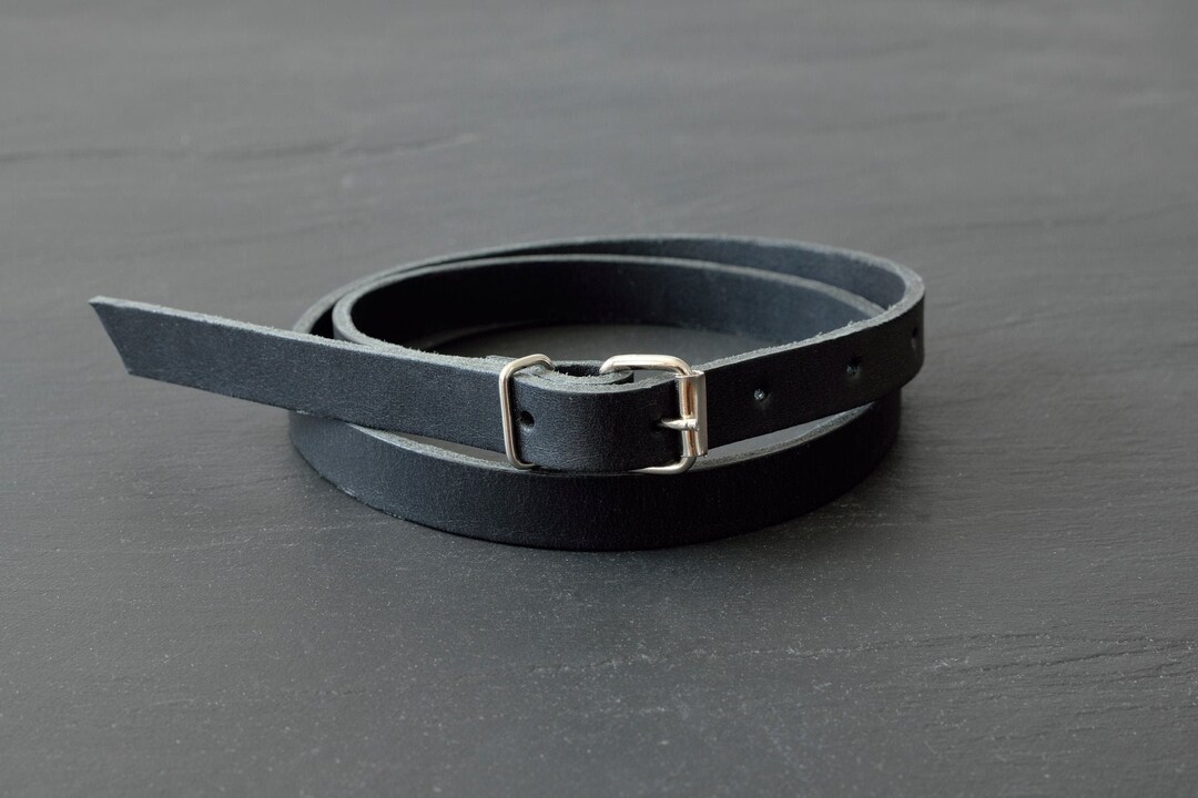 Buy Black Leather Slim Belt / Lade 1 / Black Handmade Women Thin ...