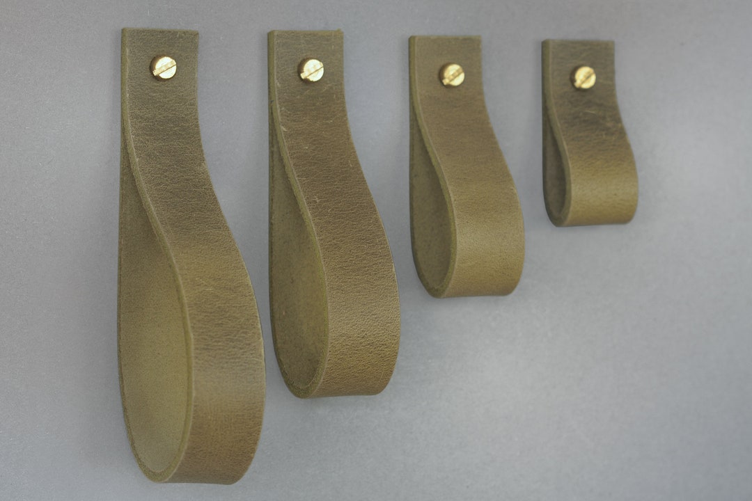Olive Green Leather Cabinet Pull / Lade #6 / Olive Leather Drawer ...