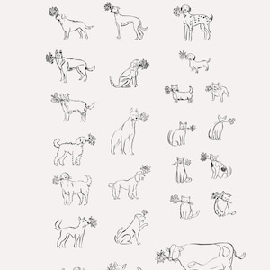 Animals SVG Bundle - Hand Drawn Line Art Icons | Cat-dog Svg | Dogs ...