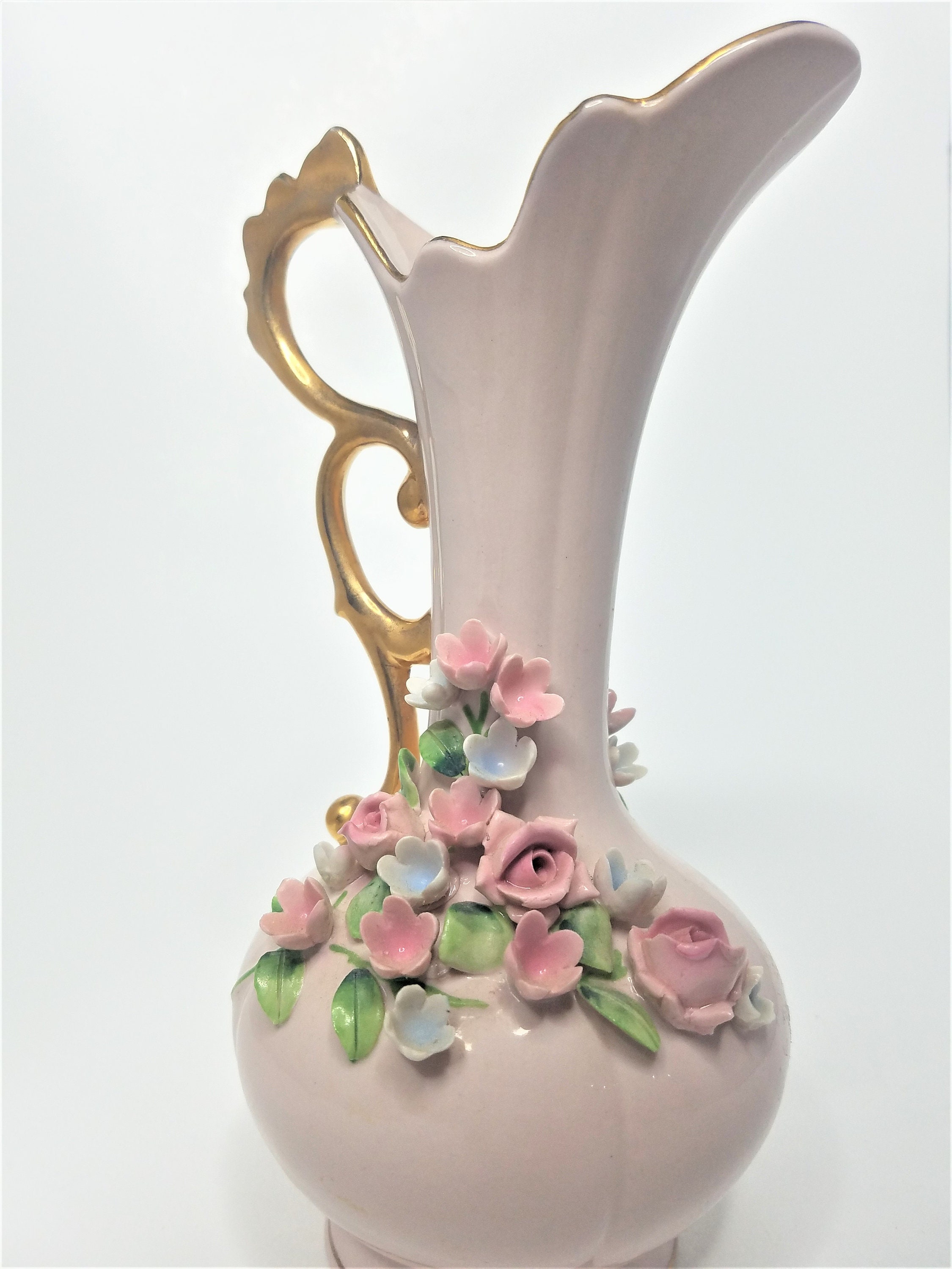 Vintage Lefton China Hand Painted Pink Ewer Pitcher With Roses - Etsy