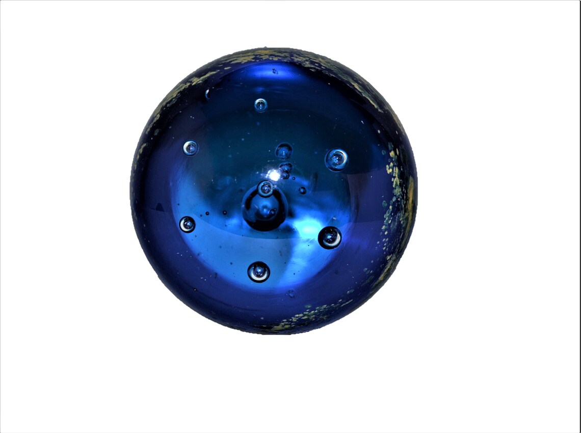 Vintage Cobalt Blue Sphere With Multi-colors Hand Blown Art Glass ...