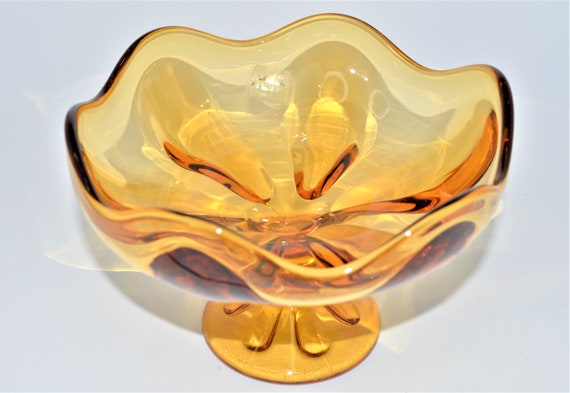 Collectibles Vintage Viking Epic Six Petal Amber Gold Round Compote ...