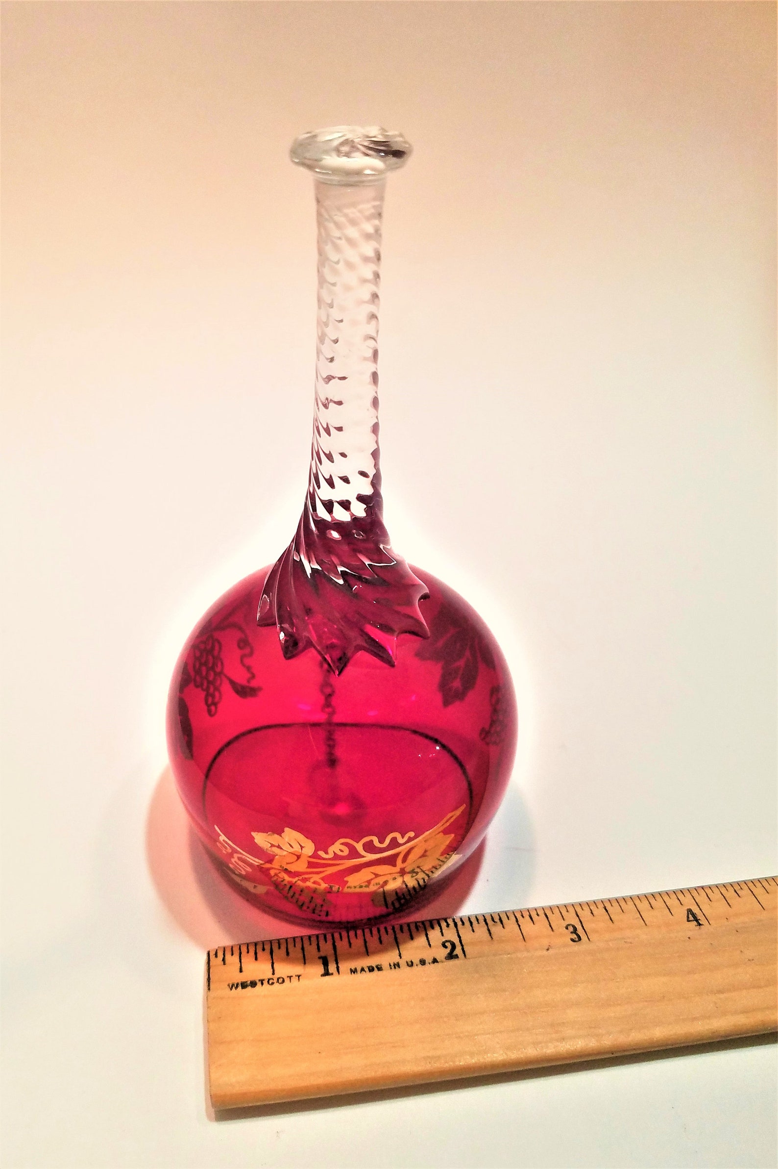 Vintage Ruby Red Glass Dinner Bell With Gold Gilt Grapes and Leaves ~ 6 ...