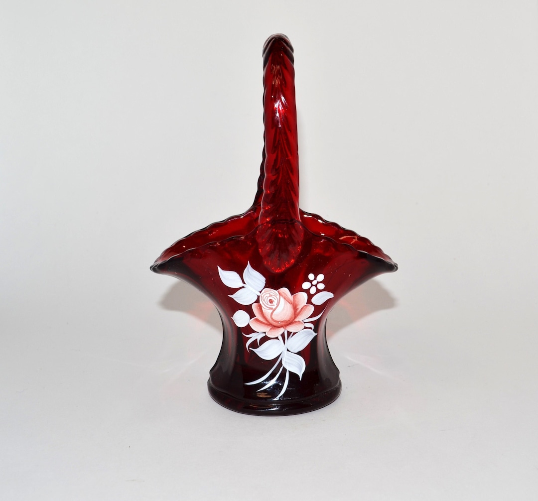 Vintage 1979 Westmoreland Ruby Red Basket Signed C Peltier - Etsy