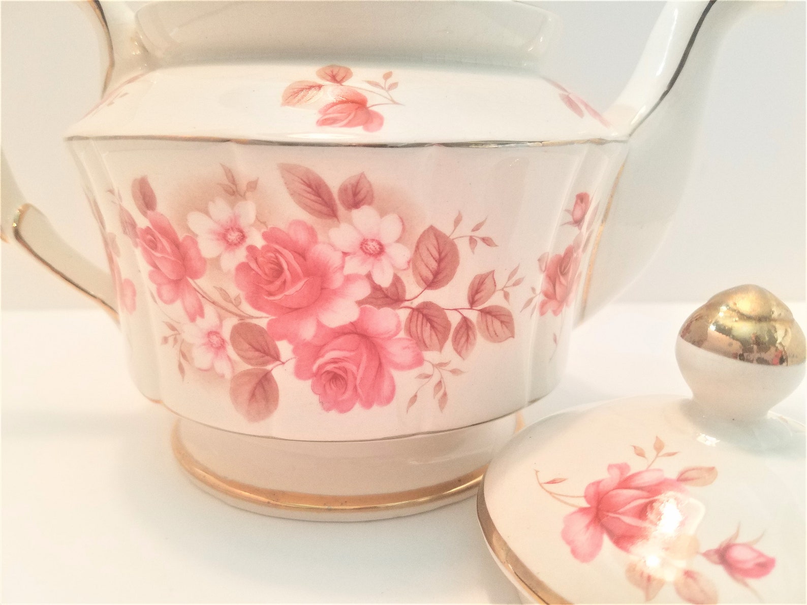 Vintage Arthur Wood Hampton Teapot With Pink Roses and Gold - Etsy