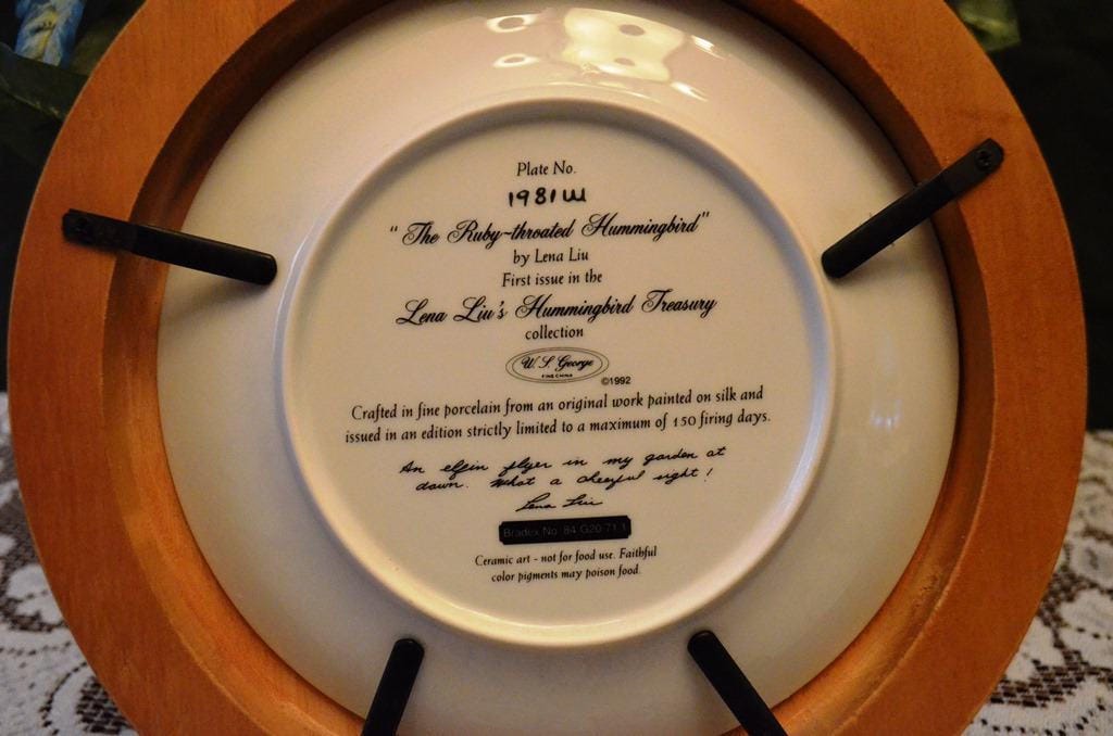 Vintage Lena Liu's Hummingbird Treasury Collection Plate "the Ruby ...