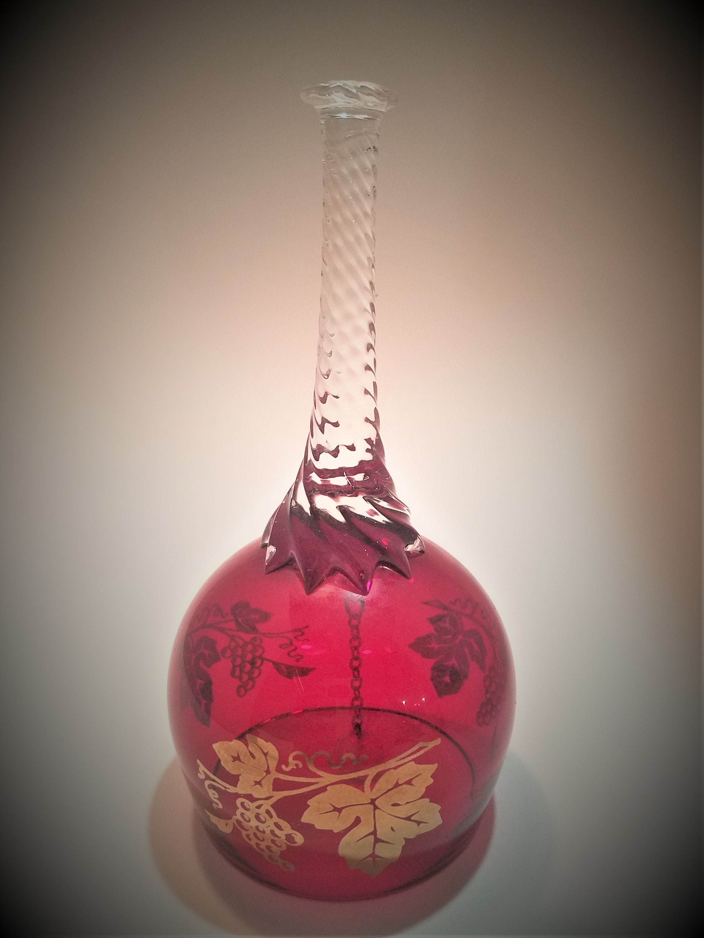 Vintage Ruby Red Glass Dinner Bell With Gold Gilt Grapes and - Etsy