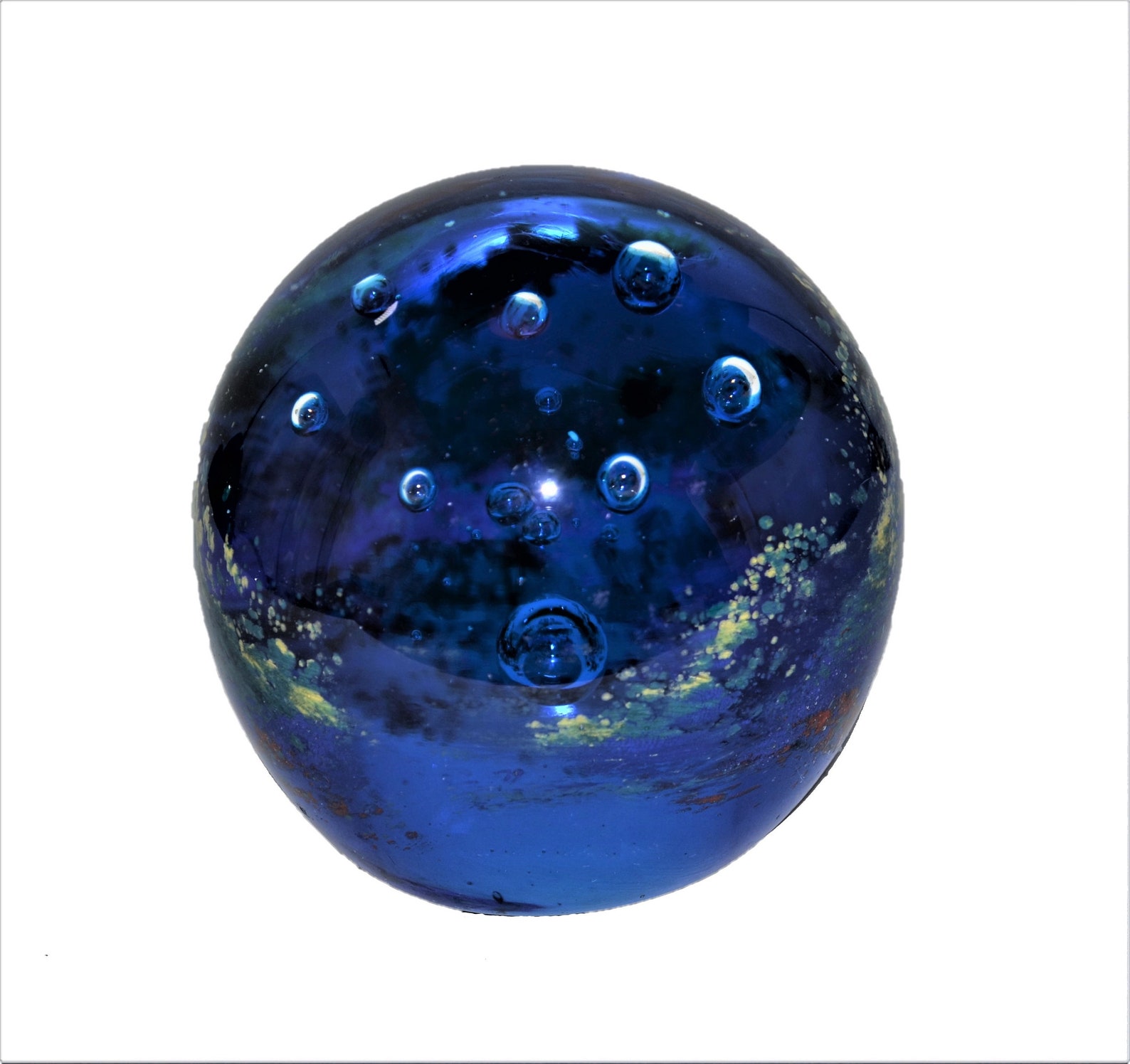 Vintage Cobalt Blue Sphere With Multi-colors Hand Blown Art Glass ...