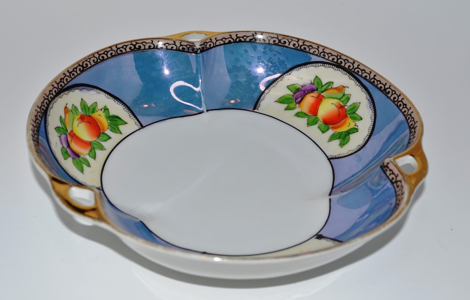Vintage Noritake Morimura Blue Lusterware Dish With Hand Painted Fruit ...