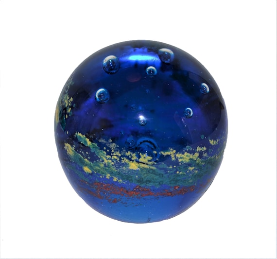 Vintage Cobalt Blue Sphere With Multi-colors Hand Blown Art - Etsy