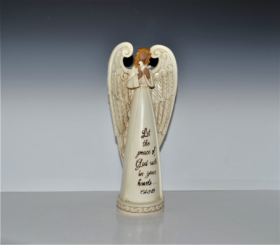 Vintage Antique White Angel Religious Scripture Peace Angel With Dove ...