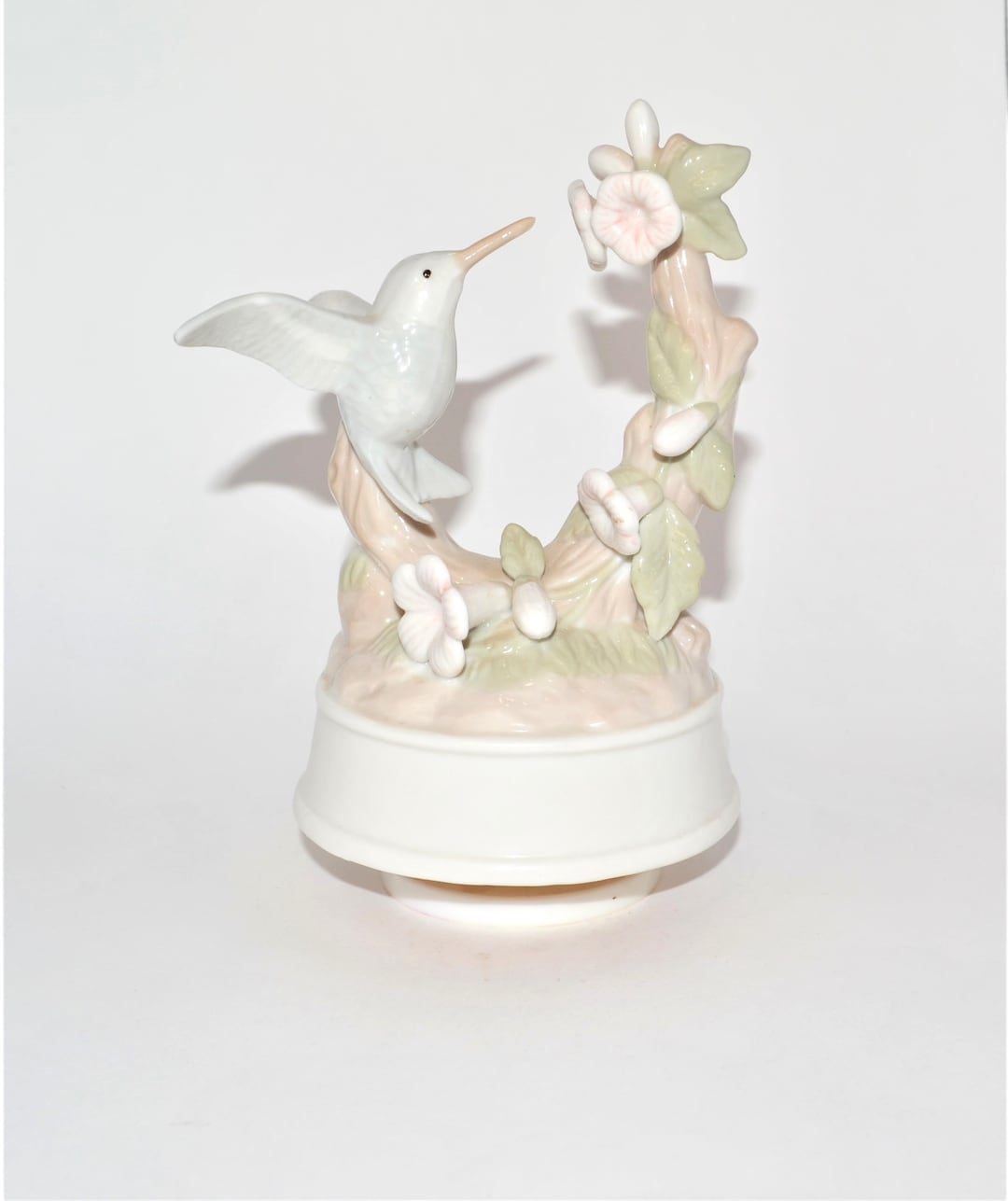 Vintage Porcelain Hummingbird Rotating Musical Figurine on a Branch ...