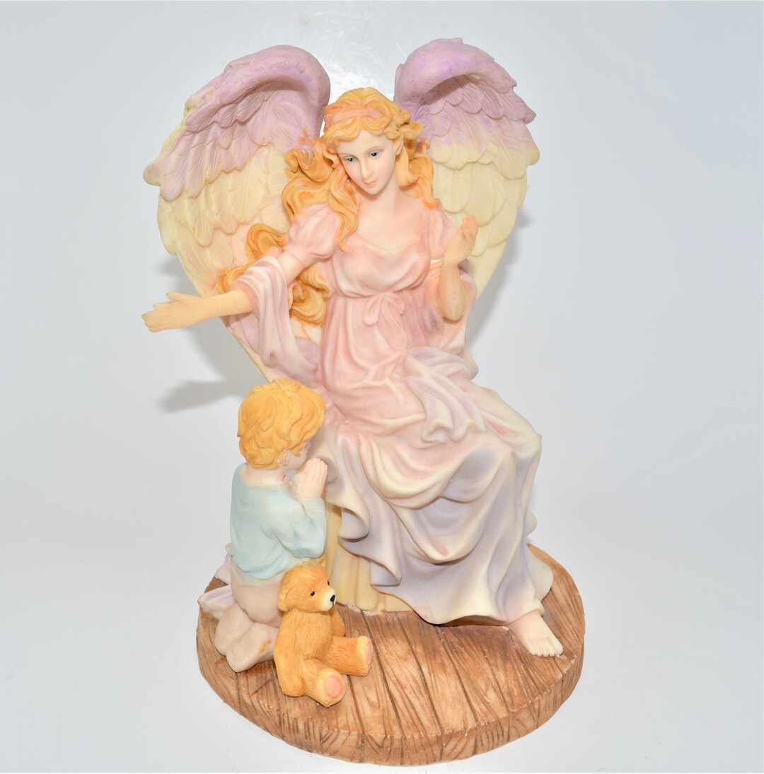 HTF Angel Figurine Watching Over Praying Boy and Teddy Bear 8 ...
