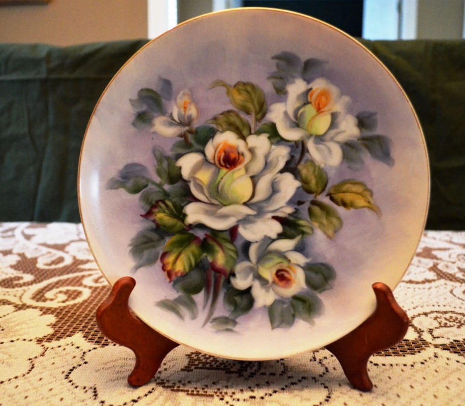 Vintage Lefton China Hand Painted Lavendar Blue with White Rose ...