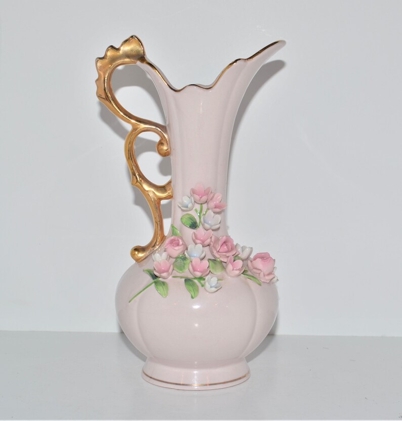Vintage Lefton China Hand Painted Pink Ewer Pitcher With Roses - Etsy