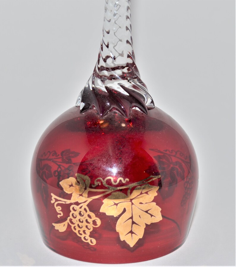 Vintage Ruby Red Glass Dinner Bell With Gold Gilt Grapes and Leaves ~ 6 ...