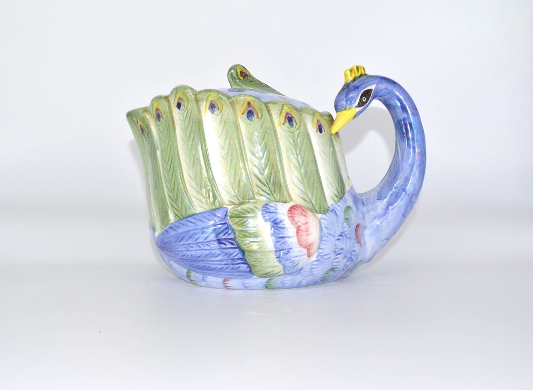 Henrickson Imports Majolica 3D Peacock Teapot - Etsy