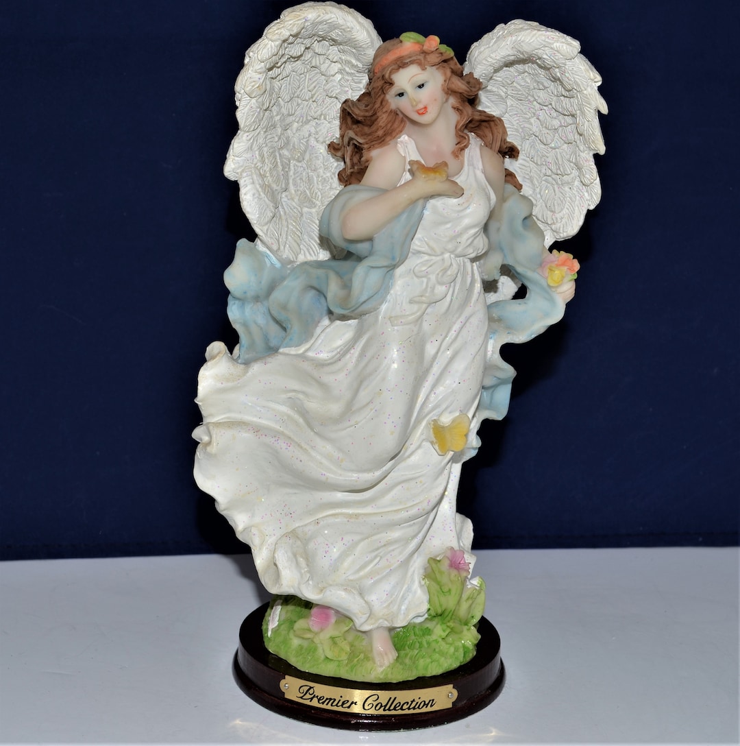 Vintage Premier Collection Angel Resin Figurine on a Stained Wood Base ...