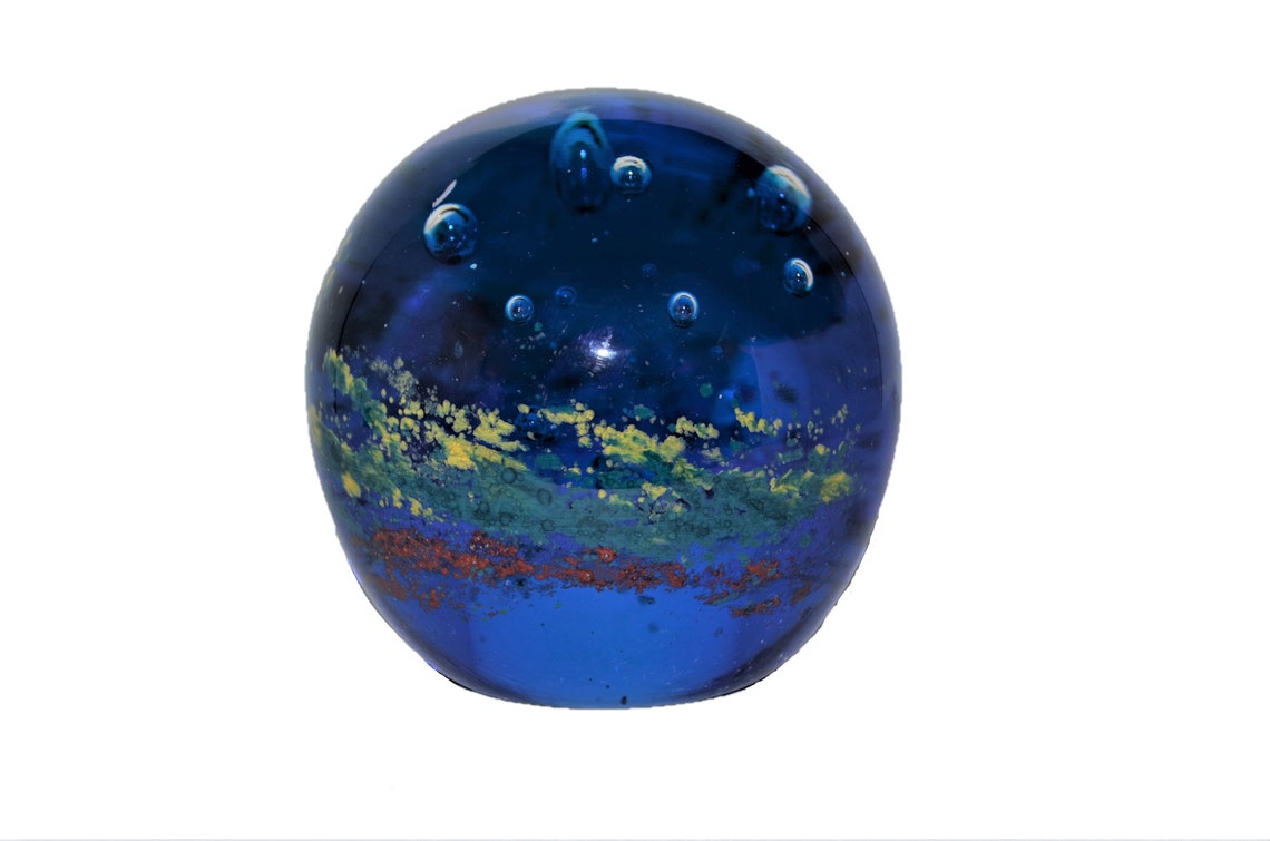 Vintage Cobalt Blue Sphere With Multi-colors Hand Blown Art Glass ...