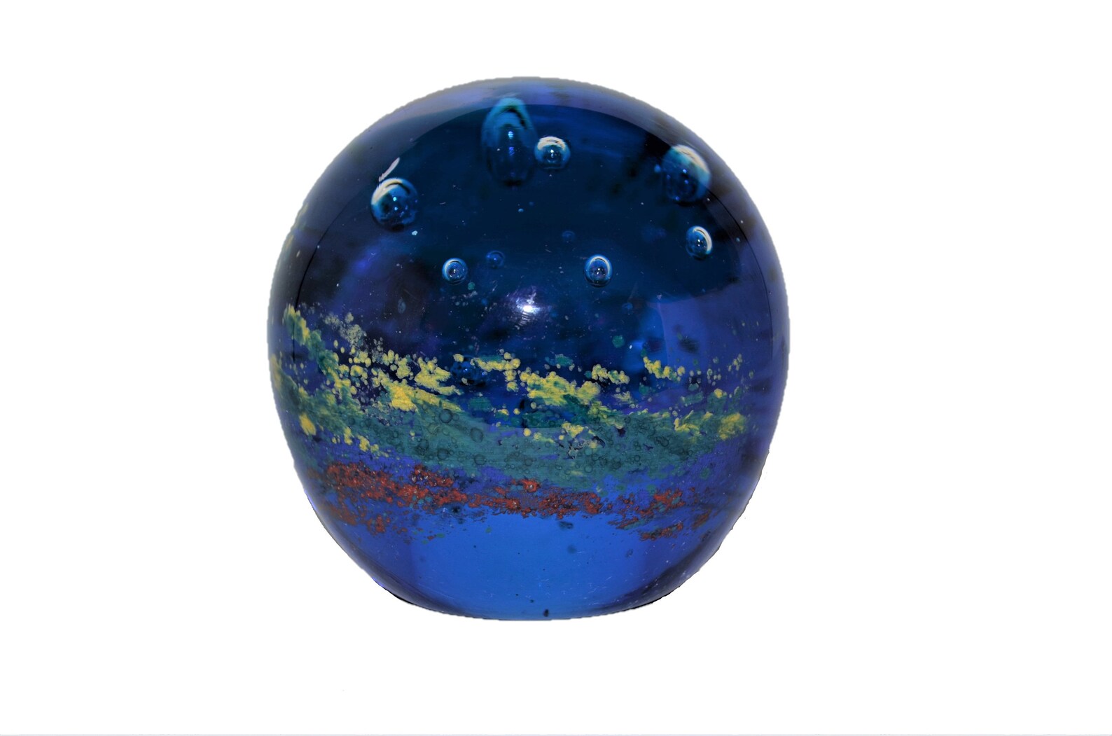 Vintage Cobalt Blue Sphere With Multi-colors Hand Blown Art Glass ...