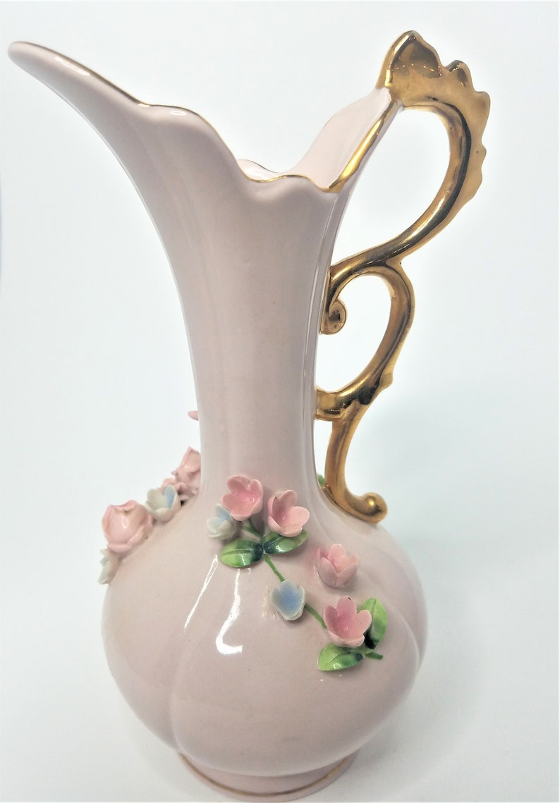Vintage Lefton China Hand Painted Pink Ewer Pitcher With Roses | Etsy