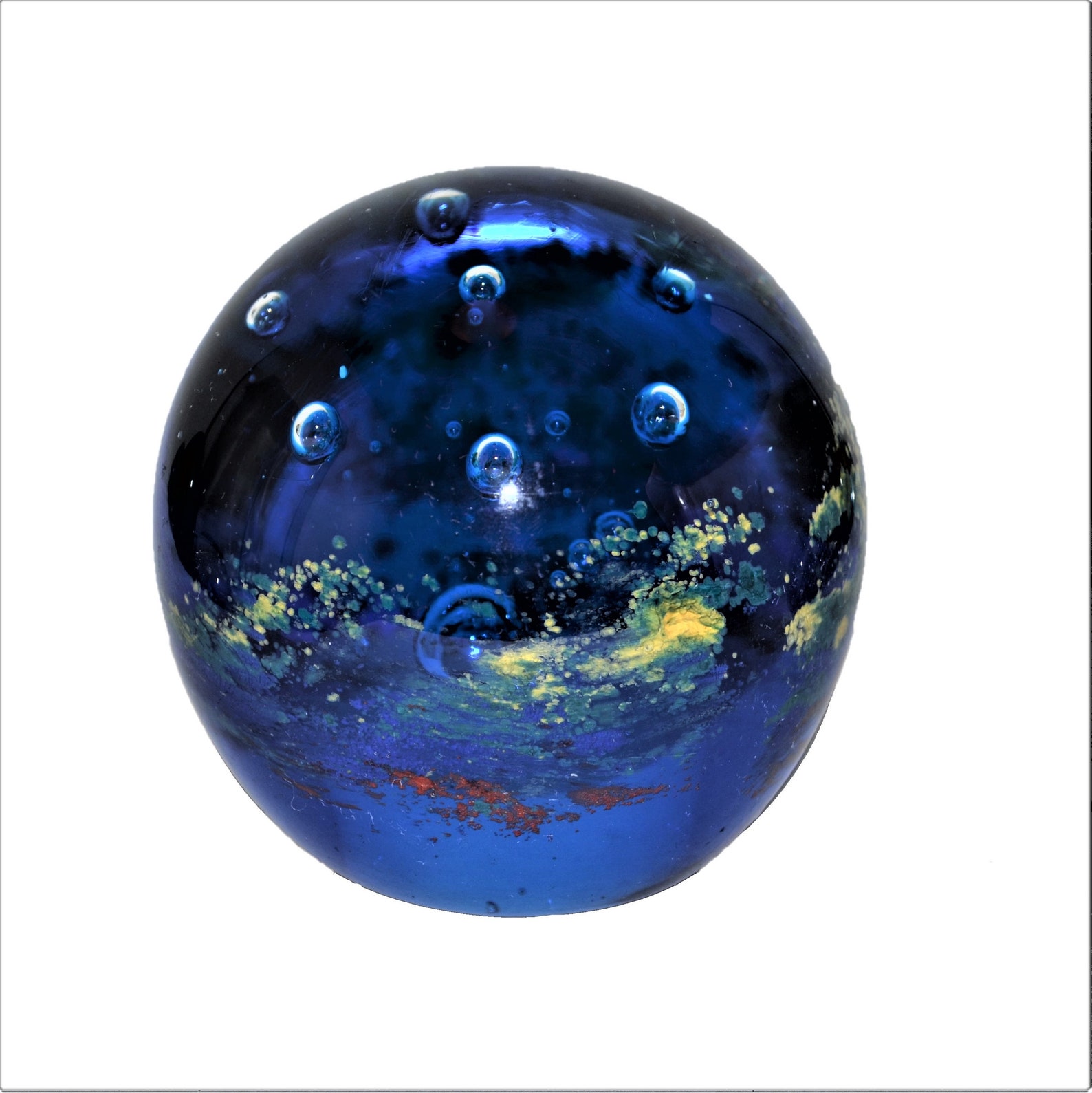Vintage Cobalt Blue Sphere With Multi-colors Hand Blown Art Glass ...