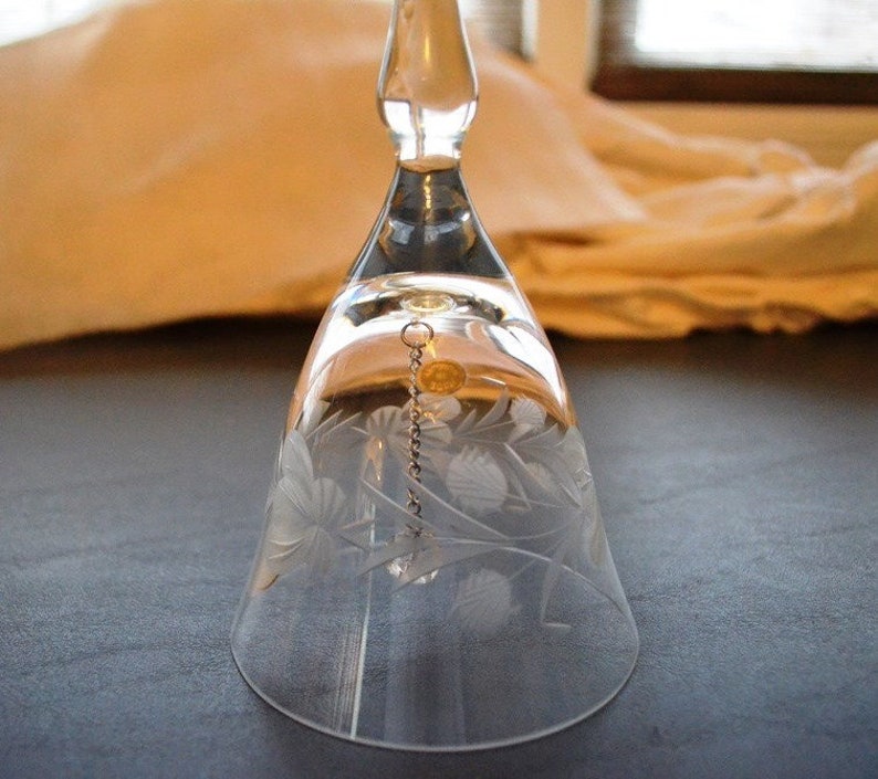 Vintage Lead Crystal Glass Bell ~ Etched Floral ~ Made in Hungary ~ 8 ...