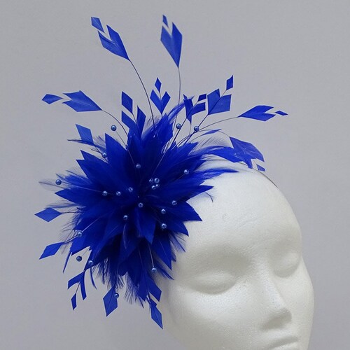 Cobalt Blue Full Feather Fascinator Unique Headpiece for - Etsy