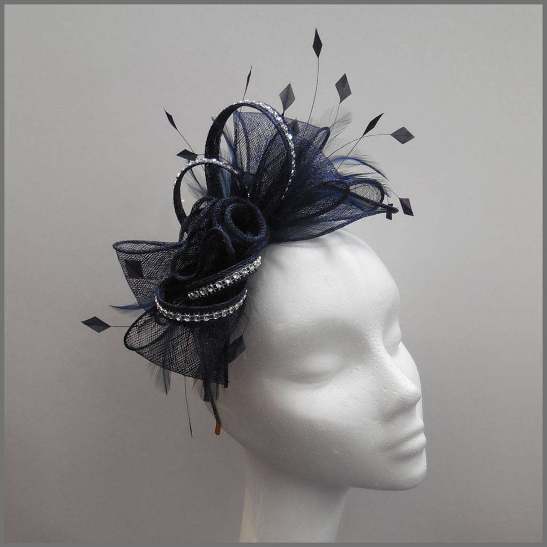 Navy Fascinator, Wedding Headpiece, Navy Blue Sinamay Fascinator With ...