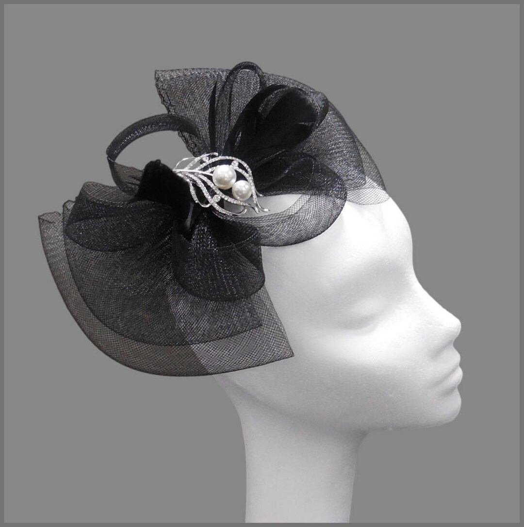 Gorgeous Black Crinoline Fascinator With Diamanté and Pearl Centre on a ...