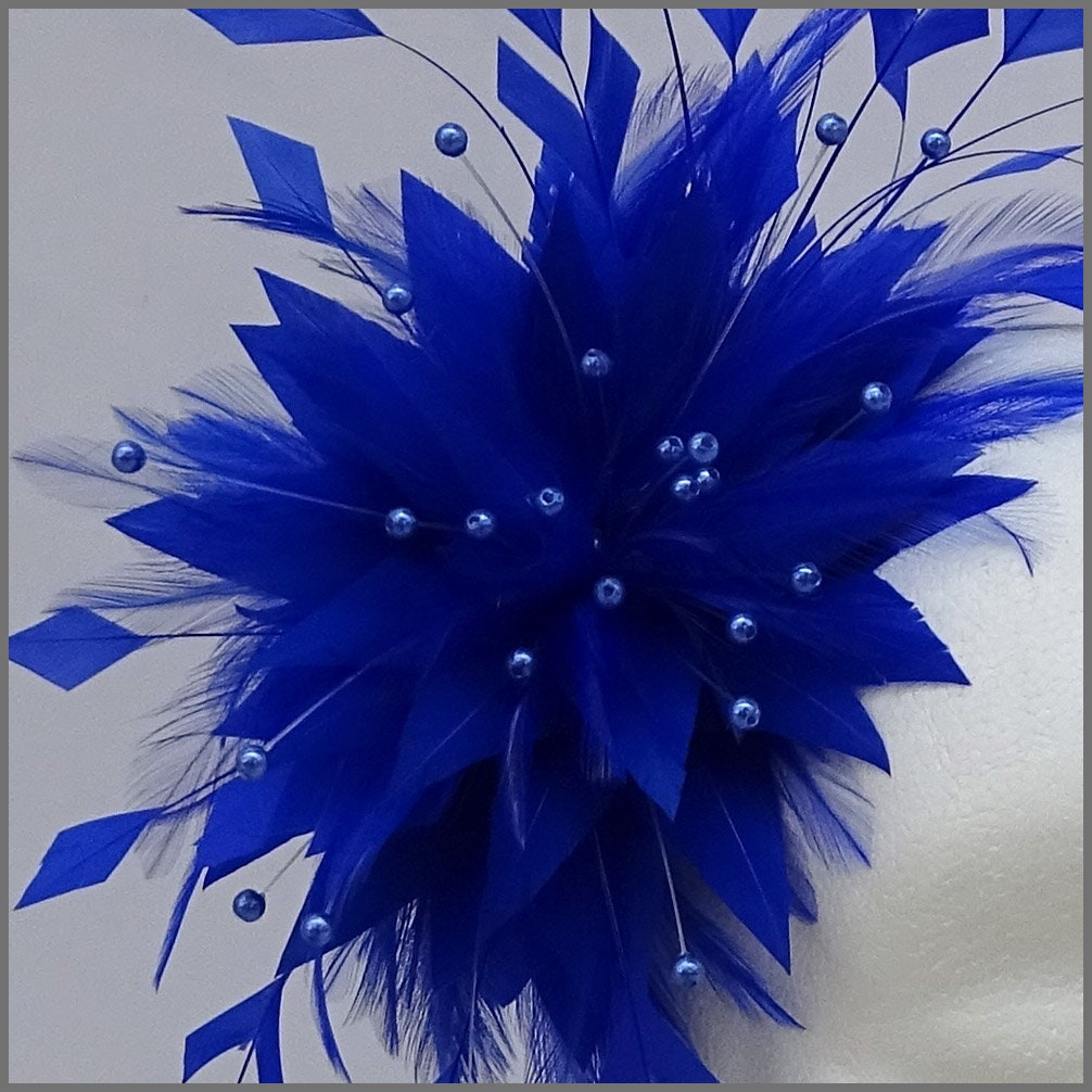 Cobalt Blue Full Feather Fascinator Unique Headpiece for | Etsy