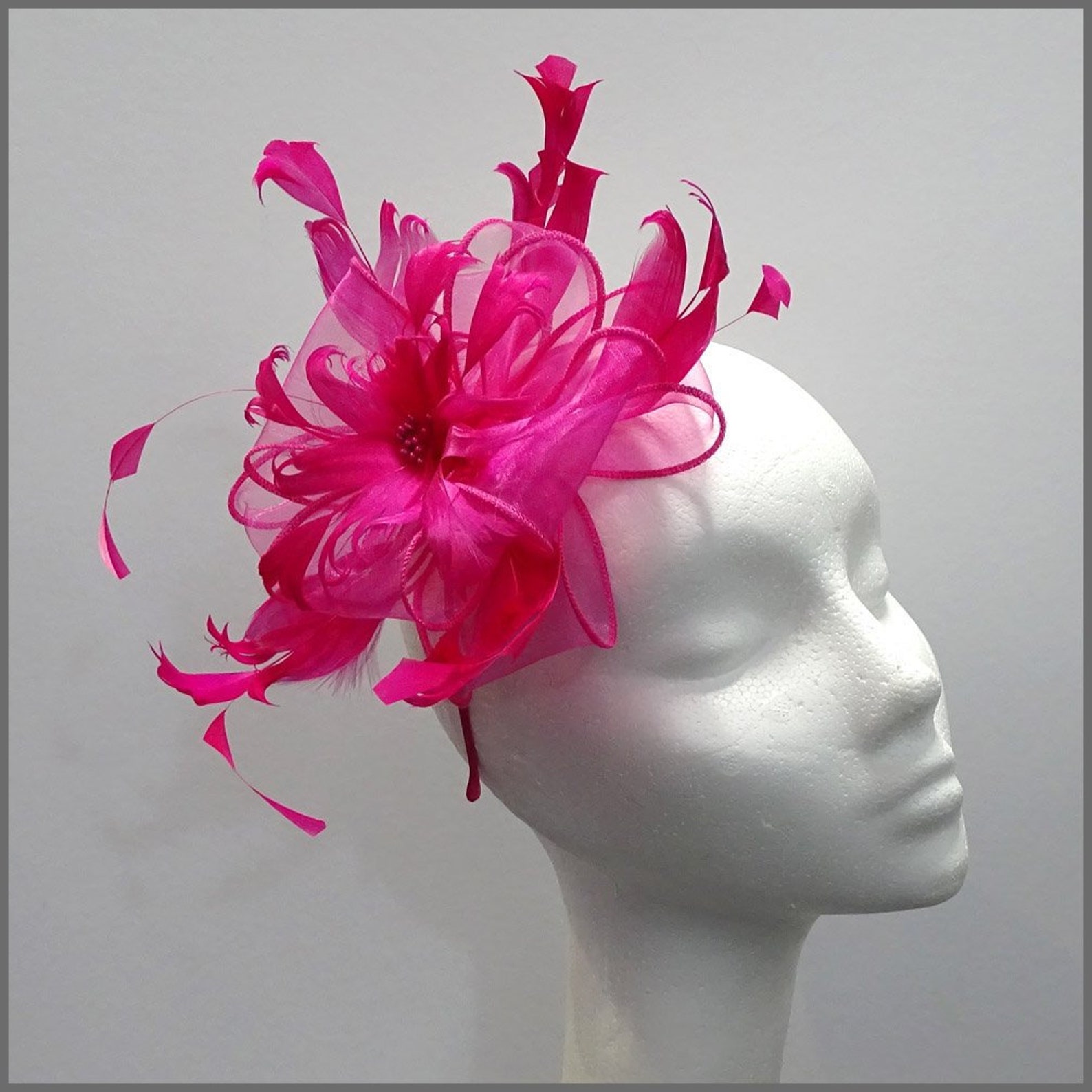 Flower Effect Fuschia Pink Fascinator With Feathers for - Etsy