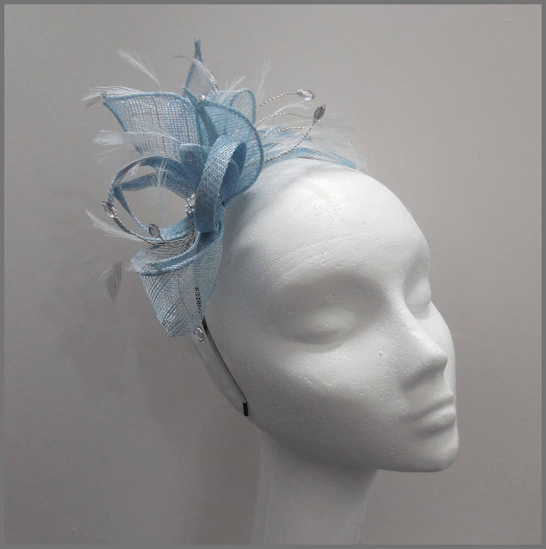 Small Fascinator Pale Blue Headpiece Silver Diamanté - Etsy
