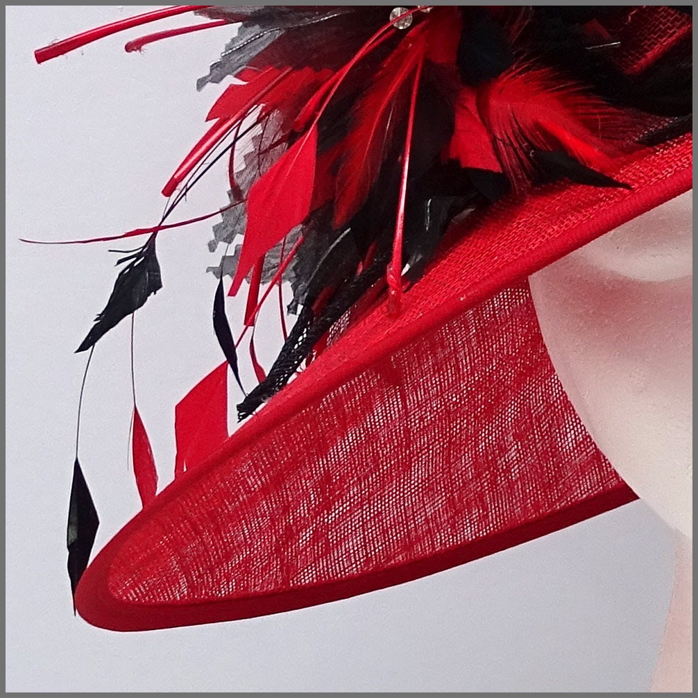 Red and Black Ladies Feather Hat for Derby Day, Royal Ascot, Weddings ...