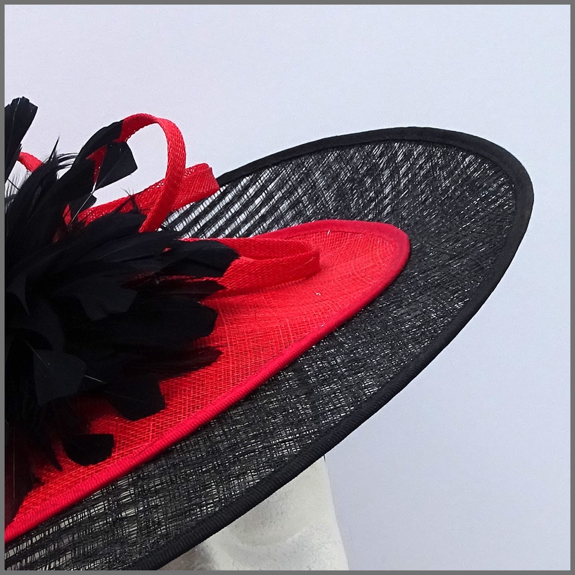 Black & Red Sinamay Disc Fascinator Hatinator Mother of the Bride Groom ...