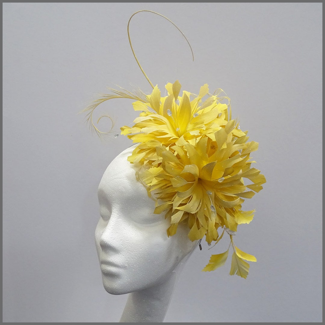 Headband Fascinator, Yellow Feather Headpiece, Race Day, Wedding ...