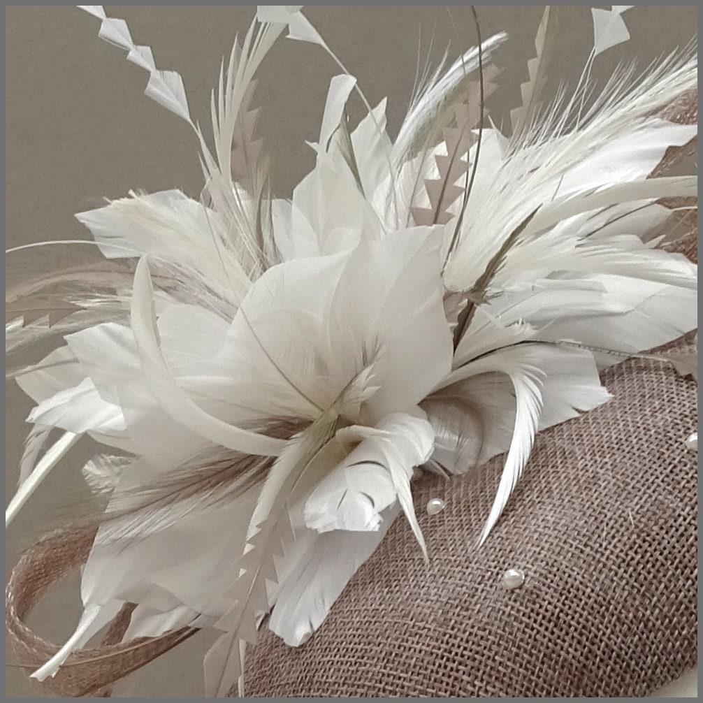 Elegant Latte & White Mini Disc Fascinator/cocktail Party Hat With ...