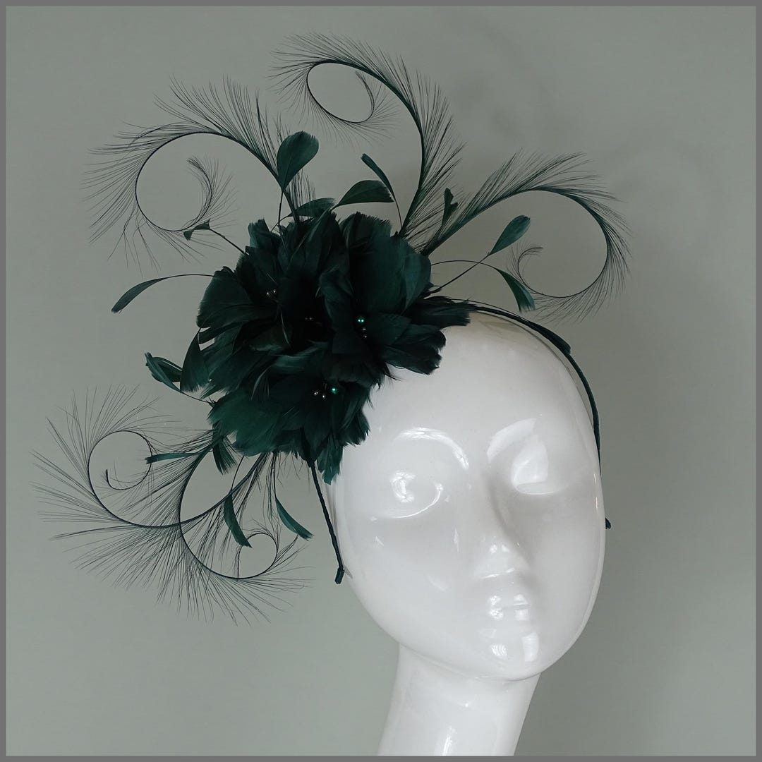 Elegant Full Feather Emerald Green Fascinator Headpiece on a Headband ...