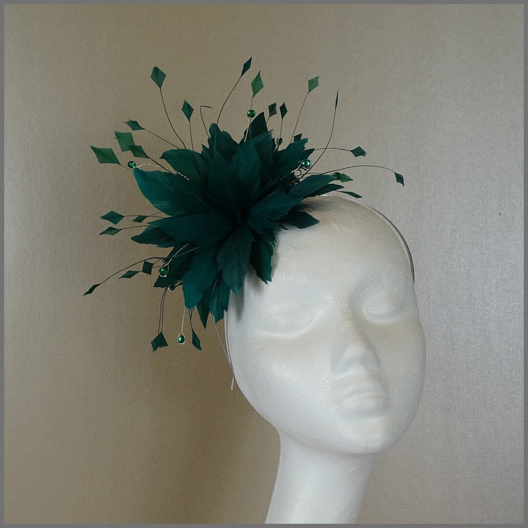 Delicate Emerald Green Full Feather Fascinator Headpiece for Formal ...