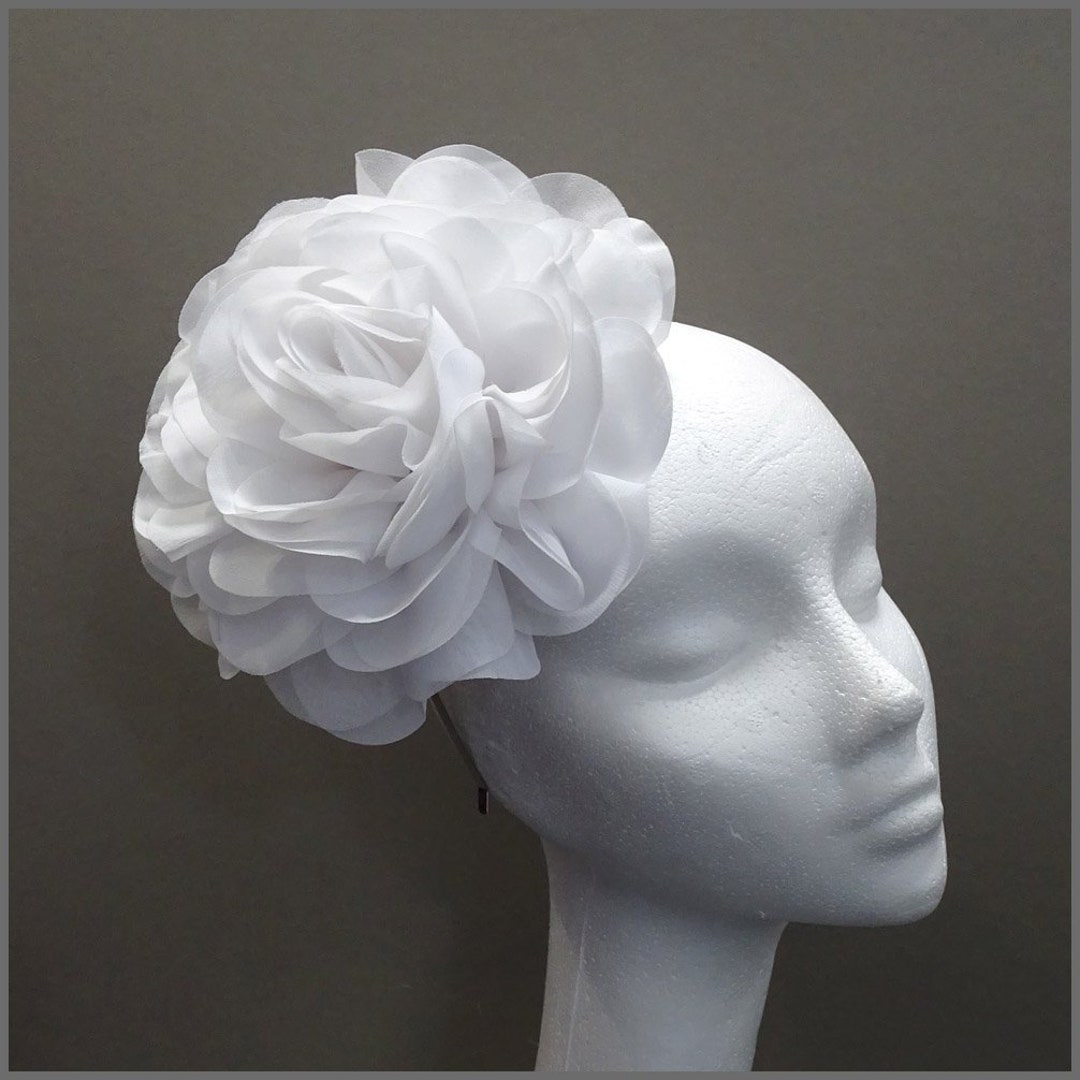 Large Fabric Flower Design Fascinator in White Chiffon for Formal ...
