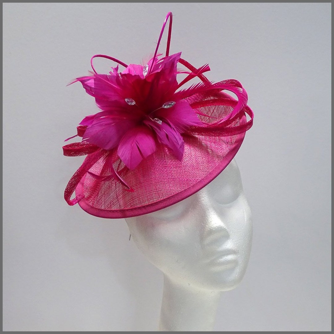 Fuschia Pink Disc Fascinator With Ostrich Quill and Feathers for Races ...